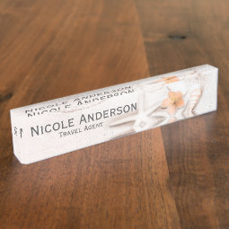Sandy Beach Sea Shells Hibiscus Personalized Desk Name Plate | Zazzle