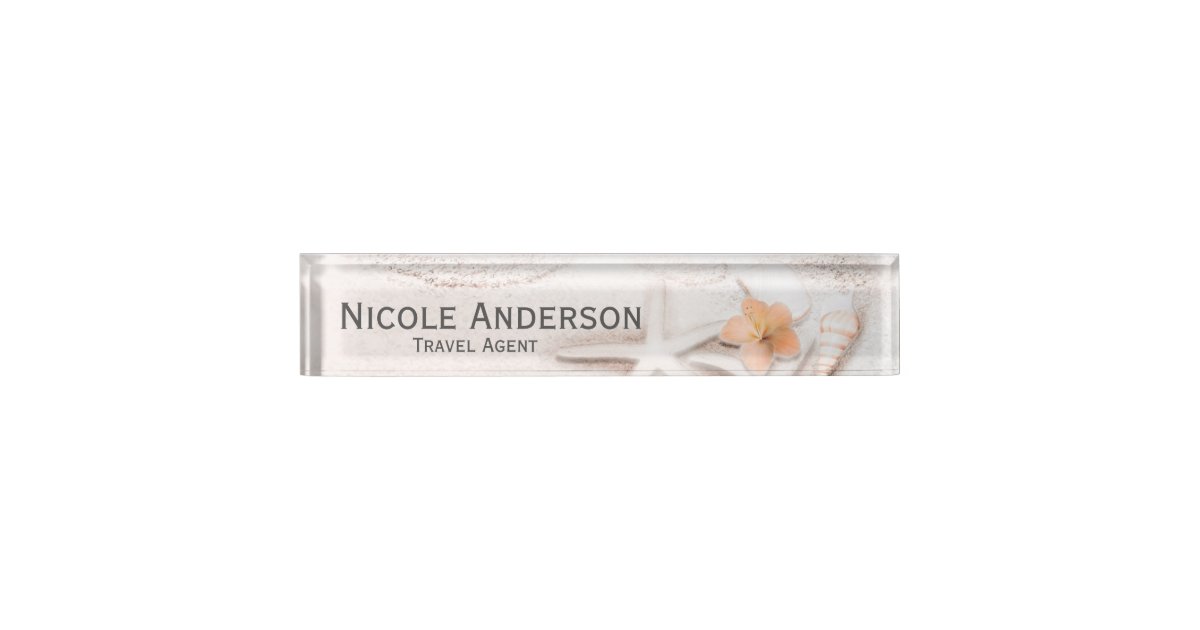 Sandy Beach Sea Shells Hibiscus Personalized Desk Name Plate | Zazzle