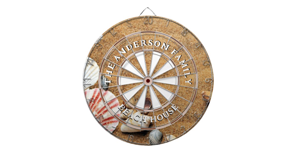 Sandy Beach Shells Family Name Beach House Dart Board | Zazzle