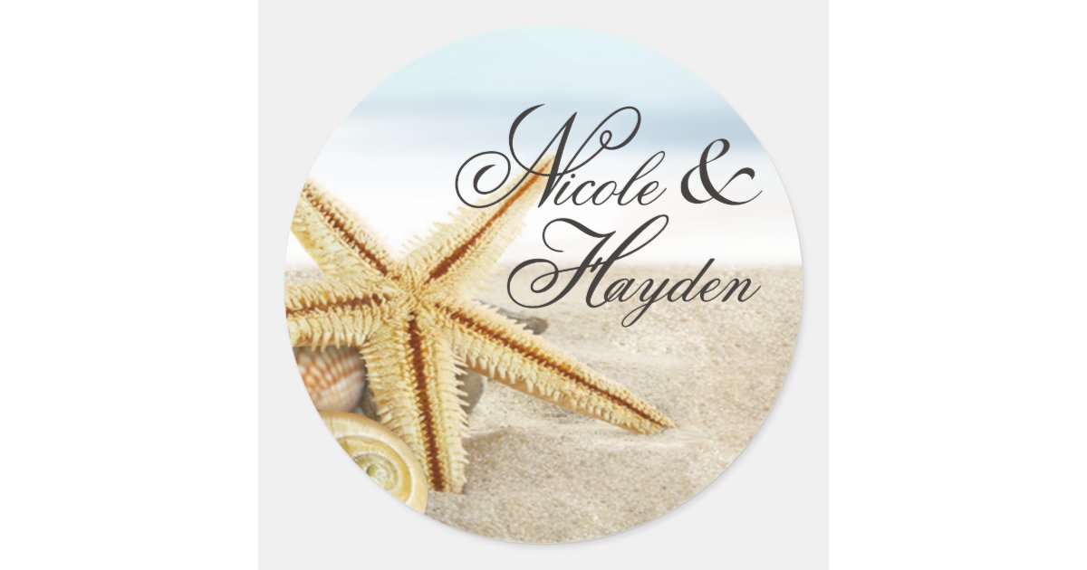Sandy Beach Starfish Seashells Favor Classic Round Sticker | Zazzle