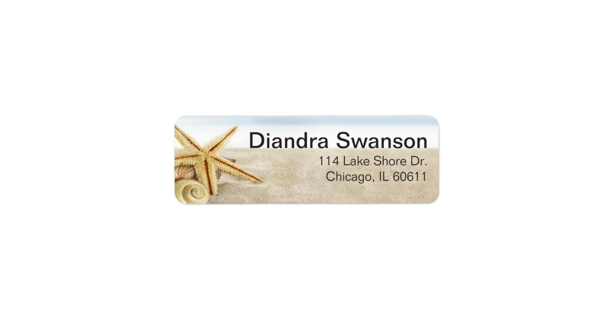 Sandy Beach Starfish Seashells Label | Zazzle