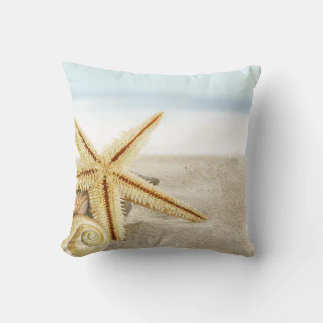 Sandy Beach Starfish Seashells Throw Pillow | Zazzle