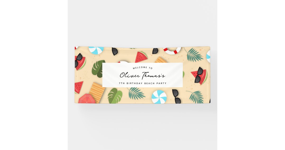 Sandy Beach Summer Birthday Party Welcome Banner | Zazzle