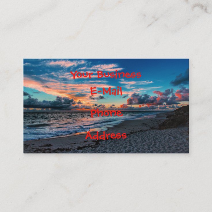 Sandy Beach Tropical Ocean Sunset Business Card | Zazzle