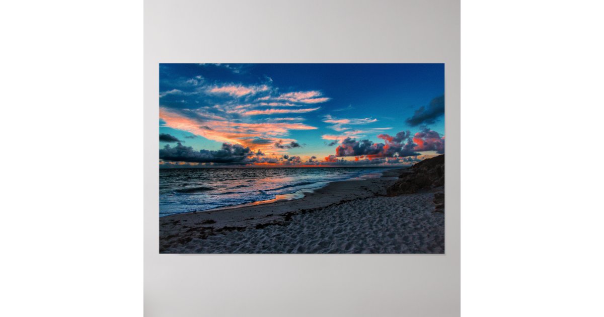 Sandy Beach Tropical Ocean Sunset Poster | Zazzle