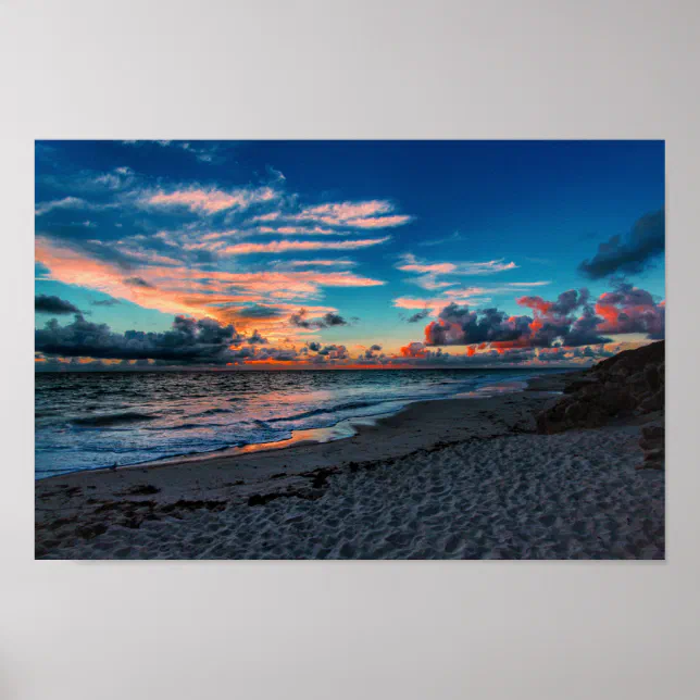 Sandy Beach Tropical Ocean Sunset Poster | Zazzle