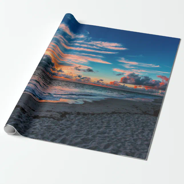 Sandy Beach Tropical Ocean Sunset Wrapping Paper | Zazzle