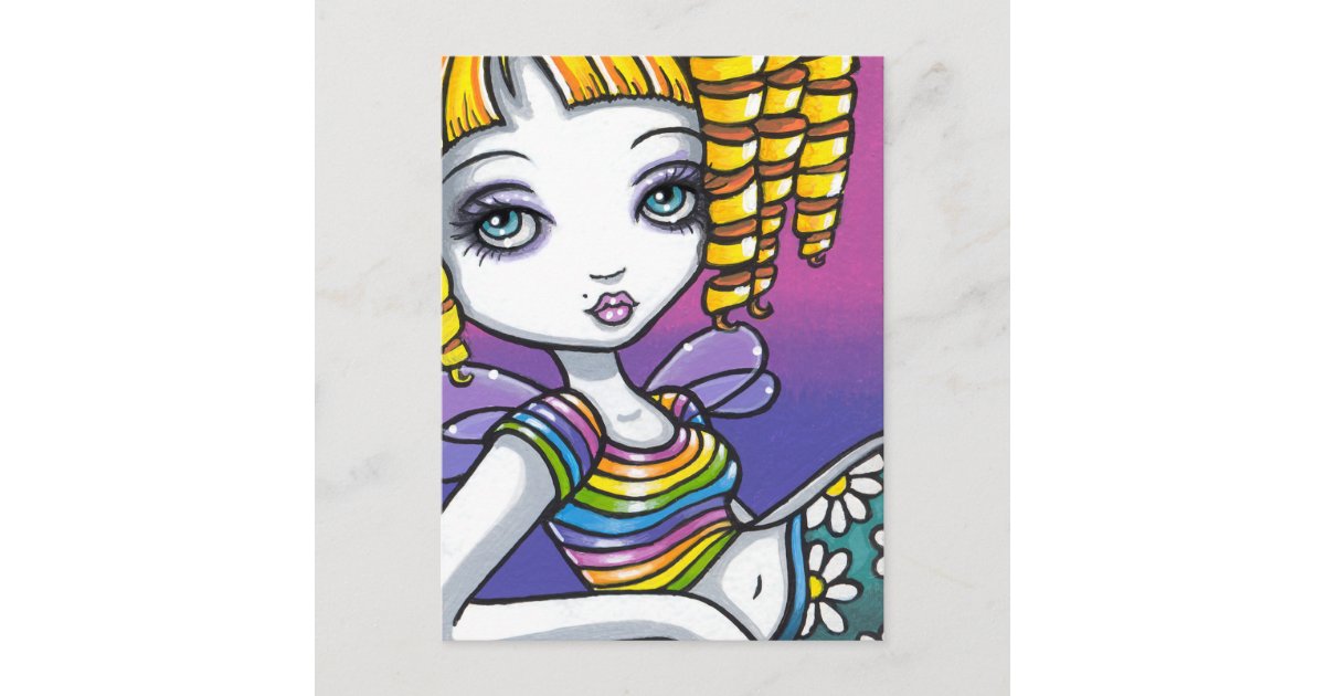 "Sandy" Cute Rainbow Fairy Art Postcard | Zazzle