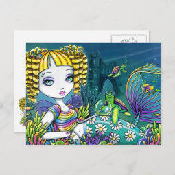 "Sandy" Rainbow Sea Turtle Mermaid Art Postcards | Zazzle