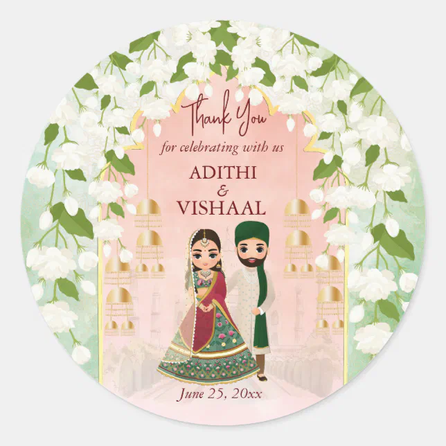 Sangeet mehndi Indian wedding personalized Classic Round Sticker | Zazzle