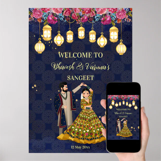 Sangeet welcome custom sign dancing Indian couple | Zazzle