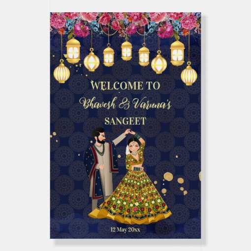 Sangeet welcome custom sign dancing Indian couple | Zazzle