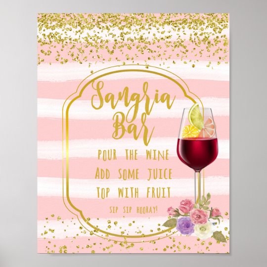 sangria bar sign pink and gold confetti | Zazzle.com