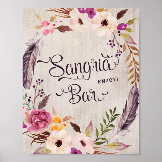 Sangria Bar Sign Rustic Baby Shower Wedding Favors | Zazzle