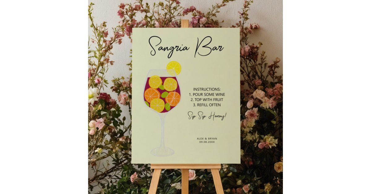 Sangria Bar Wedding Sign, Bridal Shower, or Party Foam Board | Zazzle