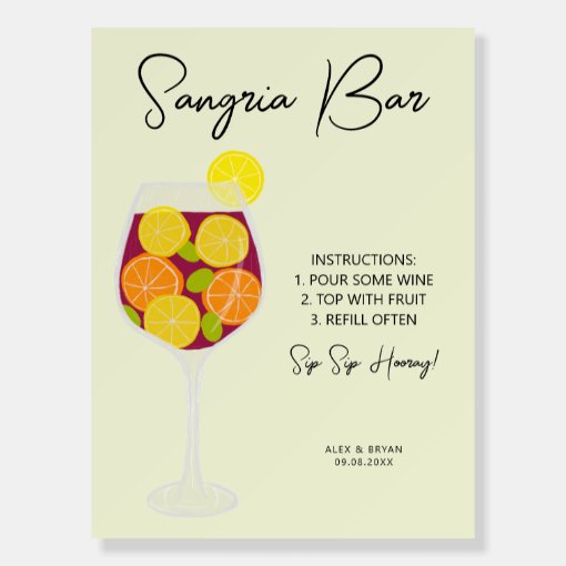 Sangria Bar Wedding Sign, Bridal Shower, or Party Foam Board | Zazzle