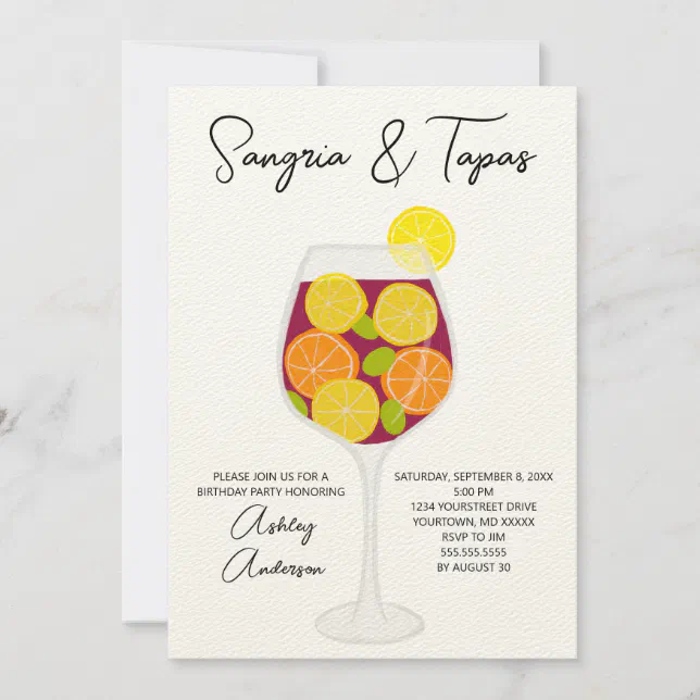 Sangria & Tapas Spanish Cocktail Birthday Invitation | Zazzle