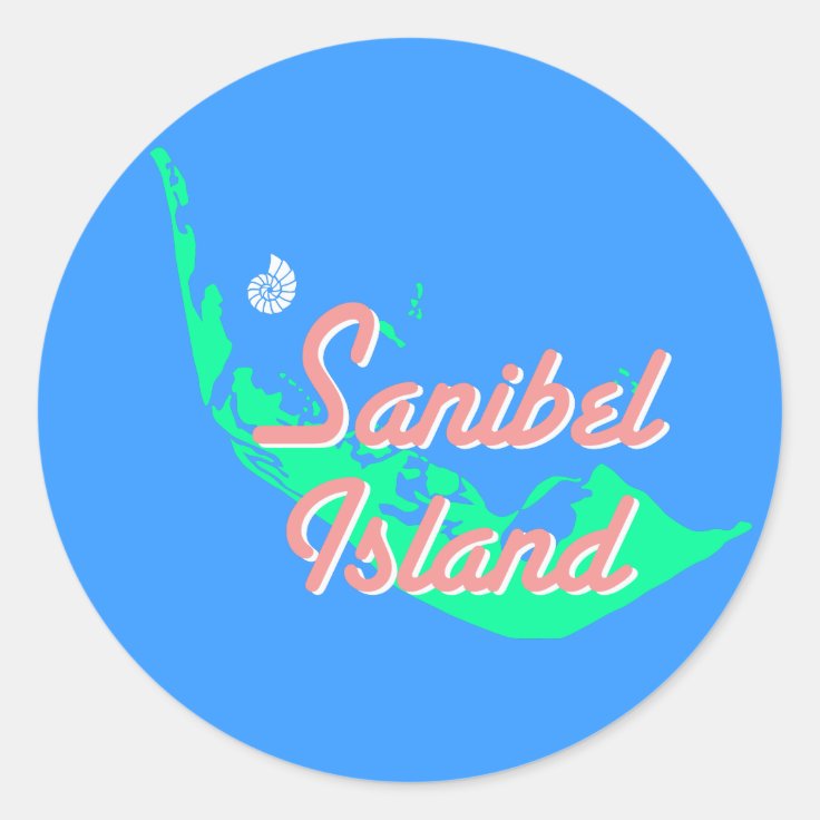 Sanibel Island map outline design Classic Round Sticker | Zazzle