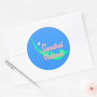 Sanibel Island map outline design Classic Round Sticker | Zazzle