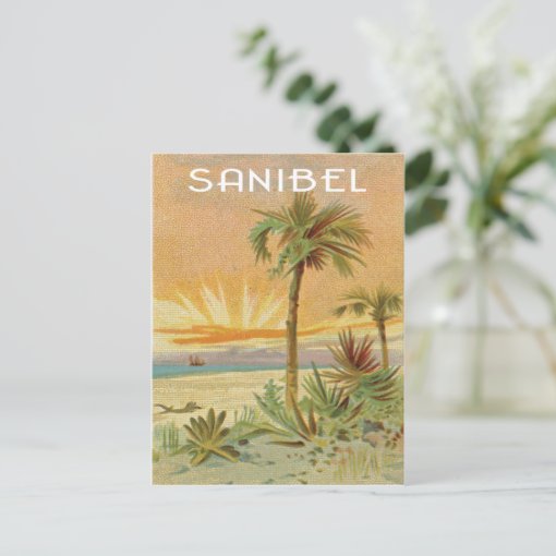 Sanibel vintage beach scene postcard | Zazzle