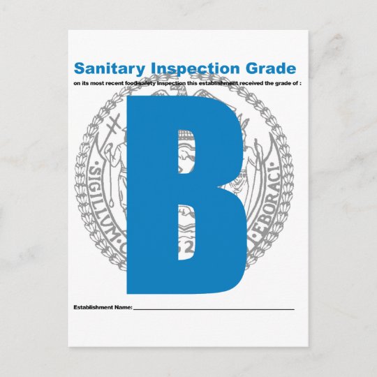Sanitary Inspection Grade Postcard | Zazzle.com