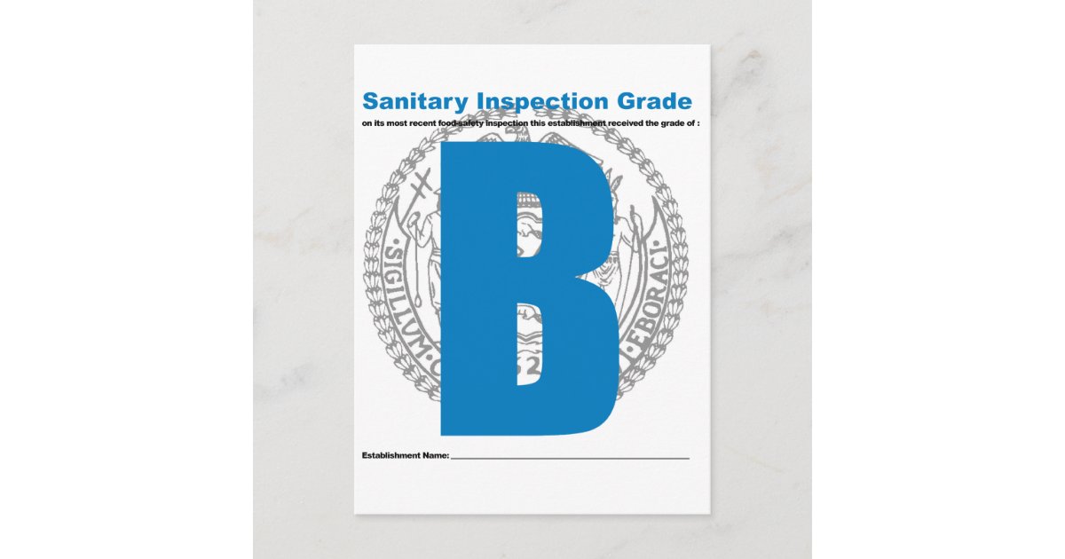 Sanitary Inspection Grade Postcard | Zazzle