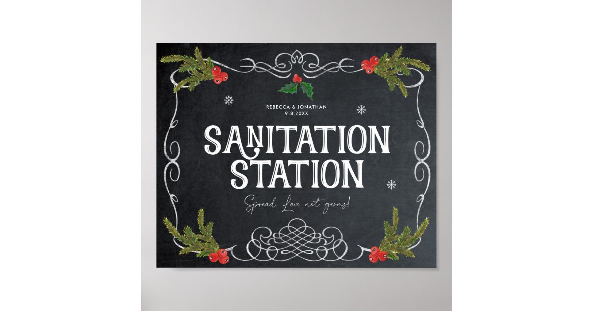 Sanitation Station christmas winter wedding sign | Zazzle