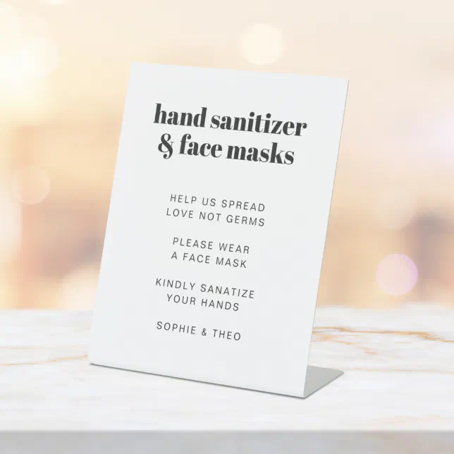 Sanitizer and Face Masks | Modern Retro Wedding Pedestal Sign | Zazzle