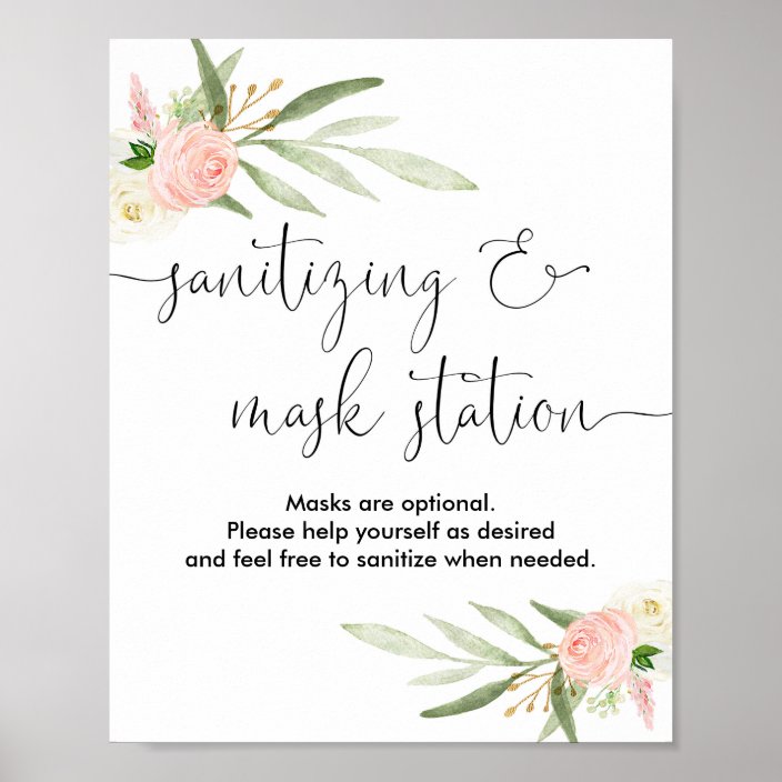 Sanitizing mask station sign pink greenery gold | Zazzle.com
