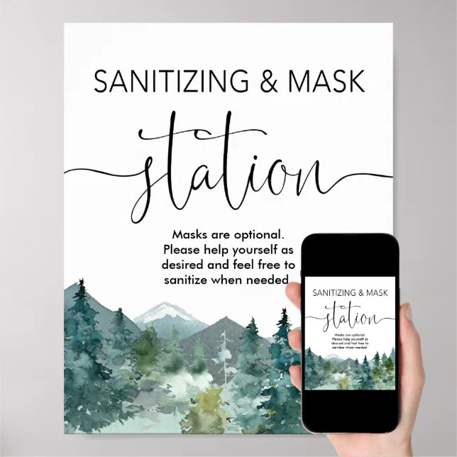 Sanitizing mask station sign rustic mountains | Zazzle