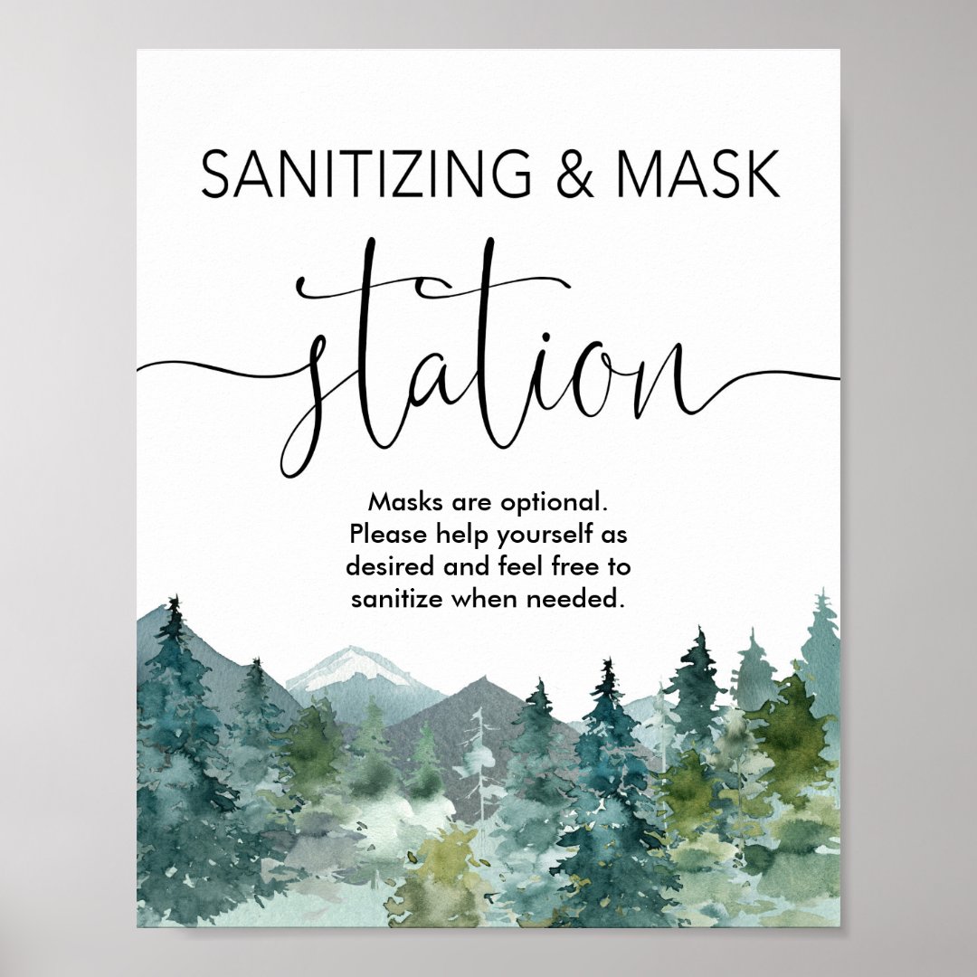 Sanitizing mask station sign rustic mountains | Zazzle
