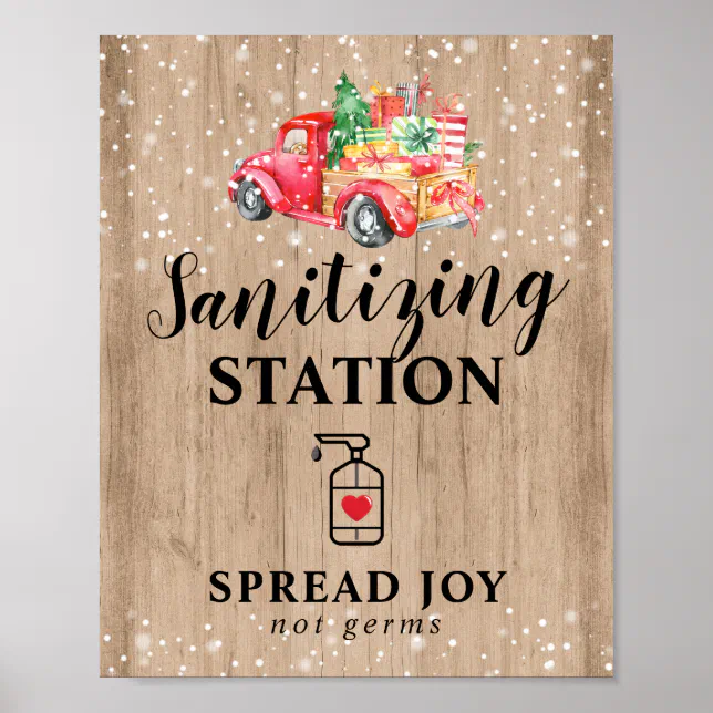 Sanitizing Station Rustic Christmas Sanitizer Poster | Zazzle