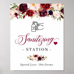 Sanitizing Station Sign Burgundy Blush Chic Floral | Zazzle