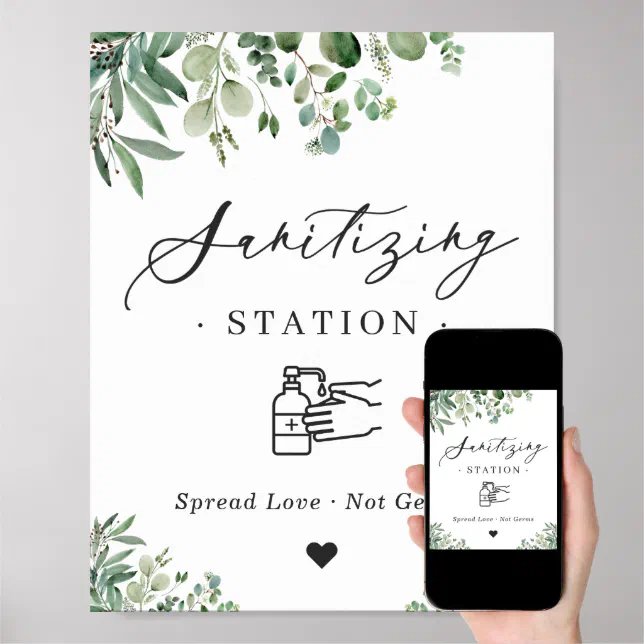 Sanitizing Station Sign Greenery Eucalyptus Leaves | Zazzle