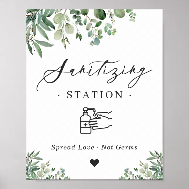 Sanitizing Station Sign Greenery Eucalyptus Leaves | Zazzle