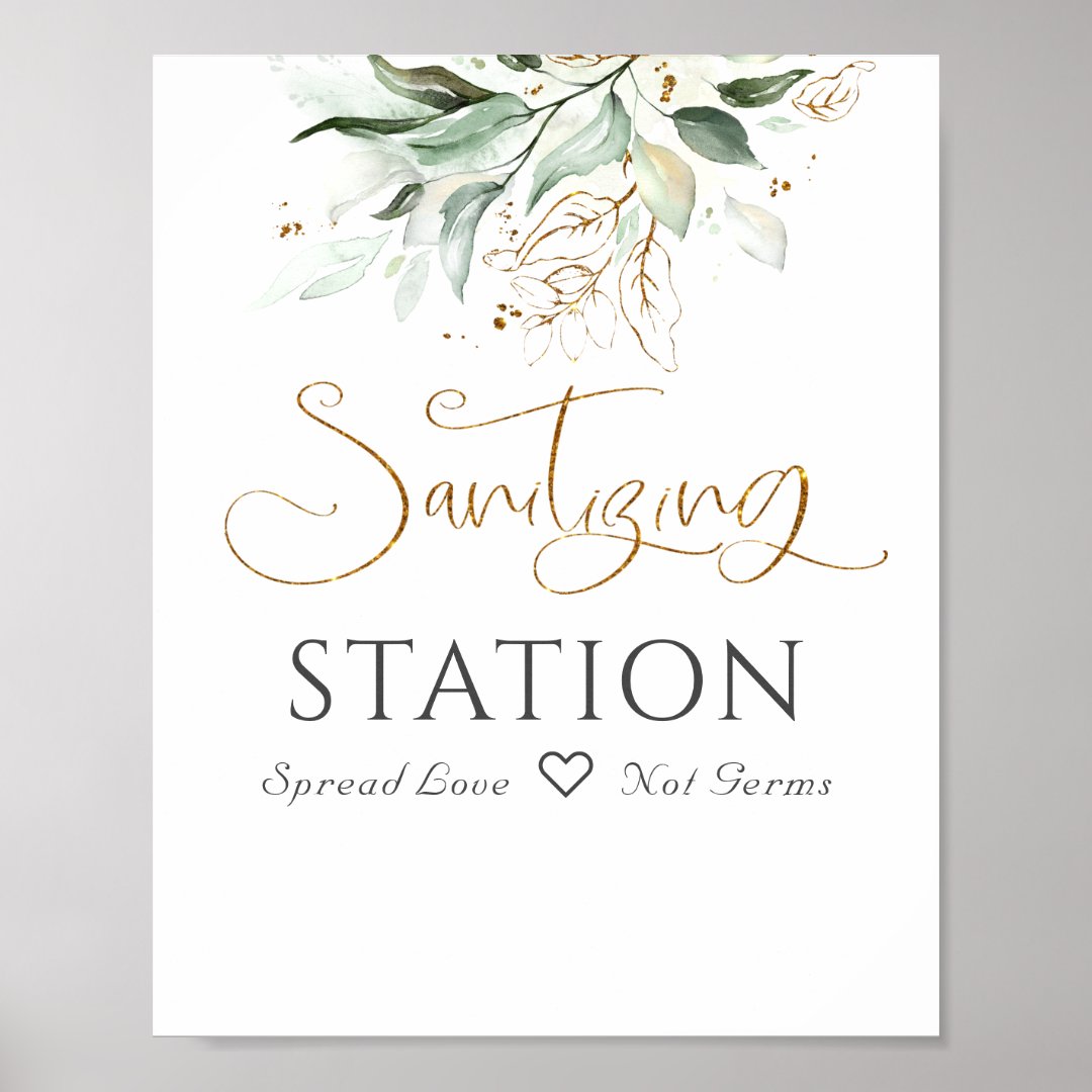 Sanitizing Station Sign Greenery Eucalyptus Leaves | Zazzle