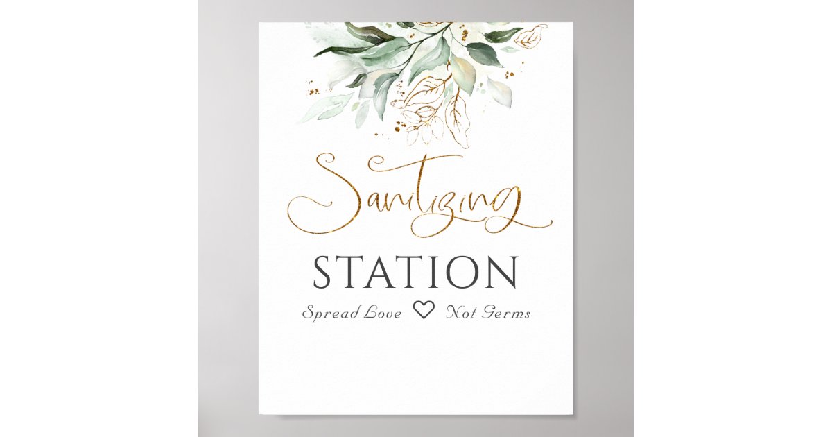 Sanitizing Station Sign Greenery Eucalyptus Leaves | Zazzle