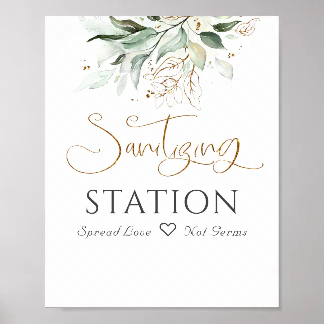 Sanitizing Station Sign Greenery Eucalyptus Leaves | Zazzle