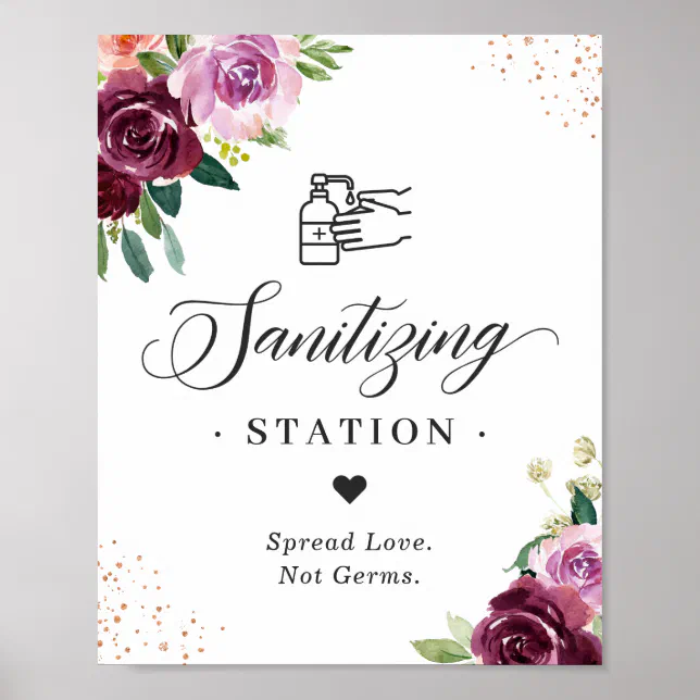 Sanitizing Station Sign Lilac Plum Purple Floral | Zazzle
