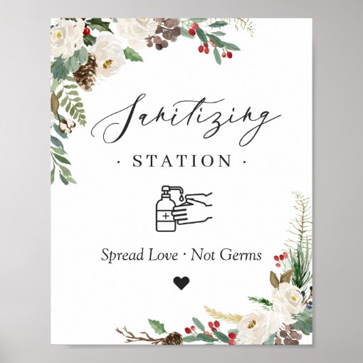 Sanitizing Station Sign Rustic Chic Winter Floral | Zazzle