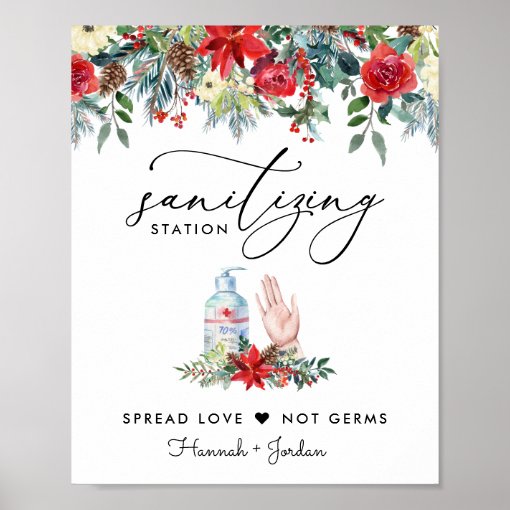 Sanitizing Station Sign | Rustic Winter Floral | Zazzle