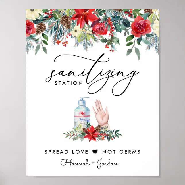 Sanitizing Station Sign | Rustic Winter Floral | Zazzle