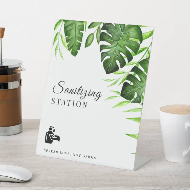 Sanitizing Station Tropical Jungle Greenery Modern Pedestal Sign | Zazzle