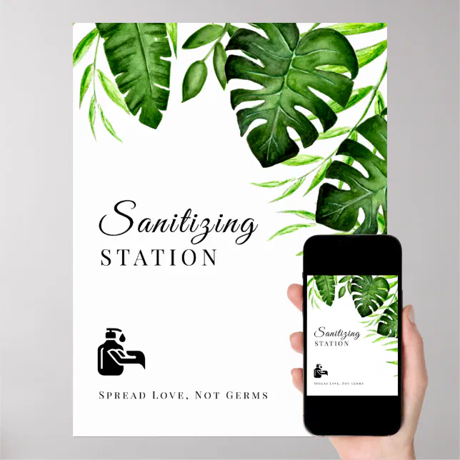 Sanitizing Station Tropical Jungle Greenery Modern Poster | Zazzle