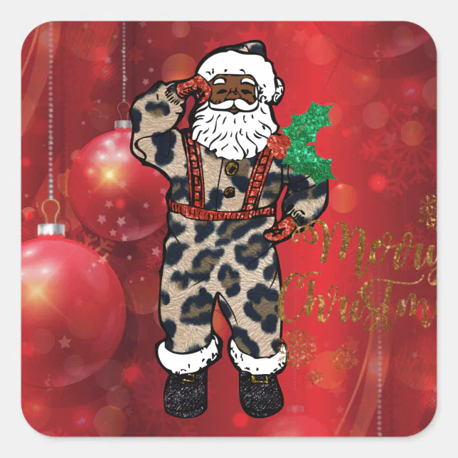 santa african leopard claus red square sticker | Zazzle