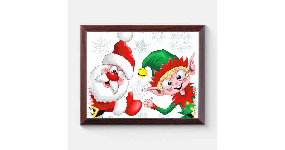 Santa and Elf Christmas Characters Thumbs Up Award Plaque | Zazzle