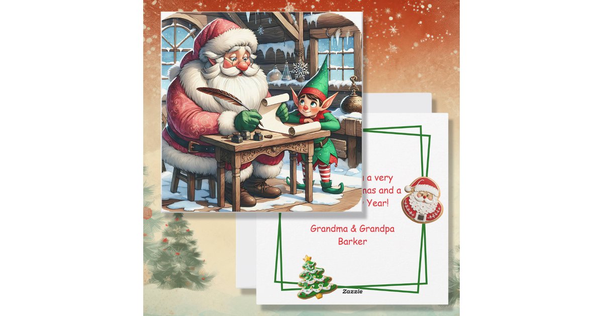 Santa and Elf Christmas in the North Pole Holiday Card | Zazzle