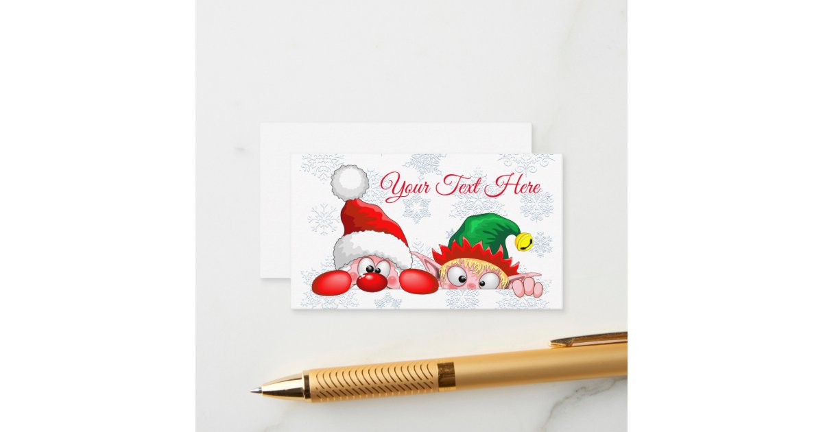 Santa and Elf Cute and funny Characters Peeking Advice Card | Zazzle