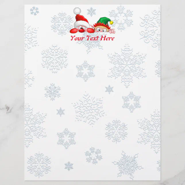 Santa and Elf Cute and funny Characters Peeking Letterhead | Zazzle