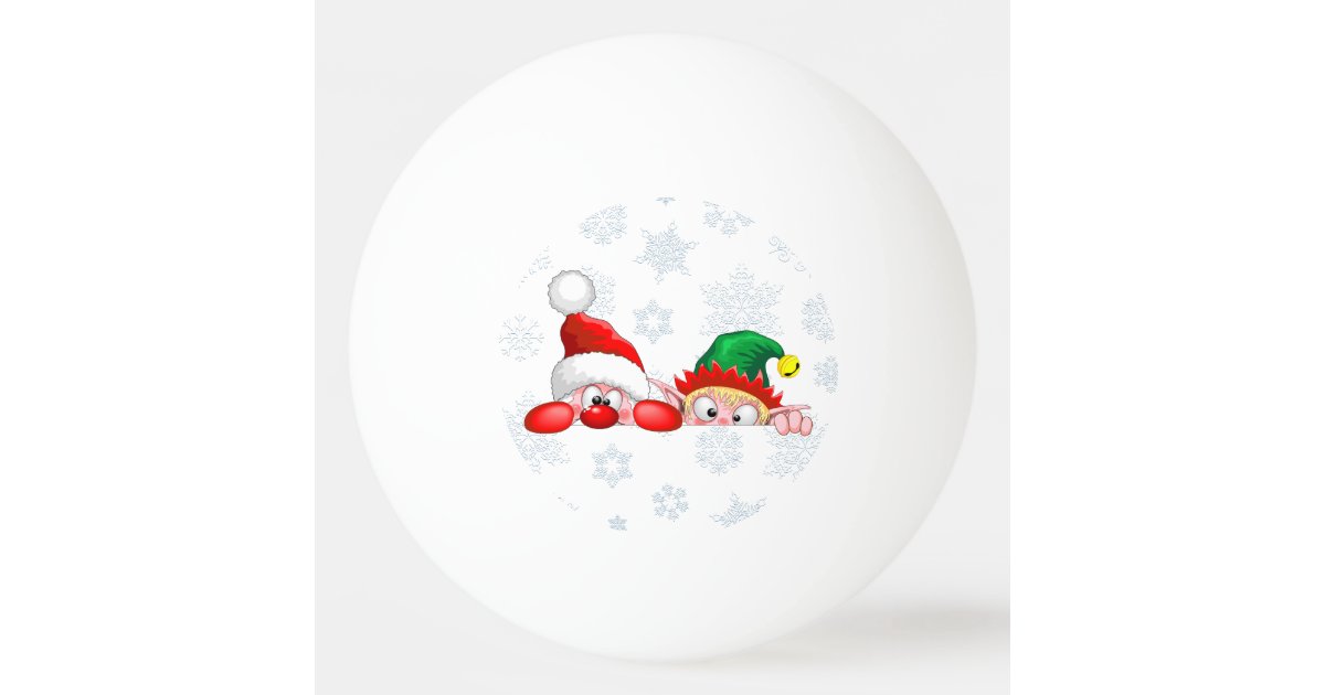 Santa and Elf Cute and funny Characters Peeking Ping Pong Ball | Zazzle